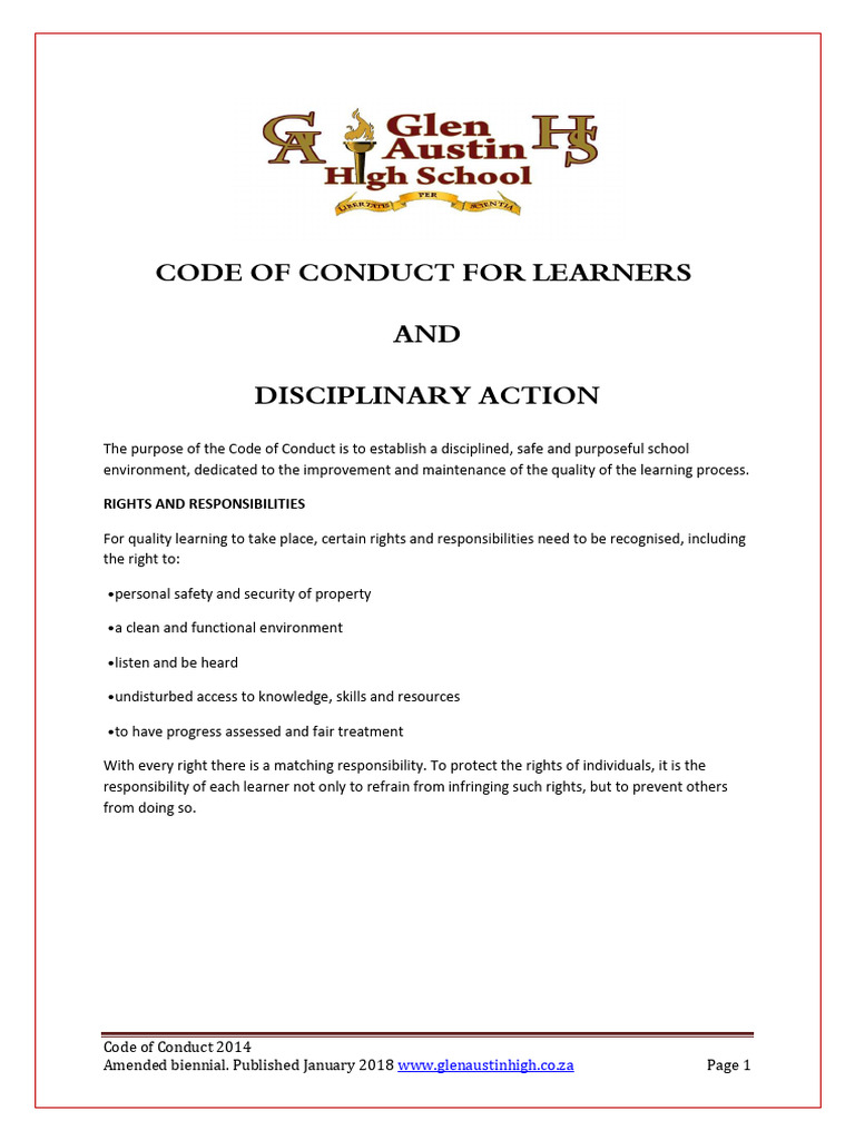 GAHS Code of Conduct and DH Procedures Short | PDF | Plea | Blouse