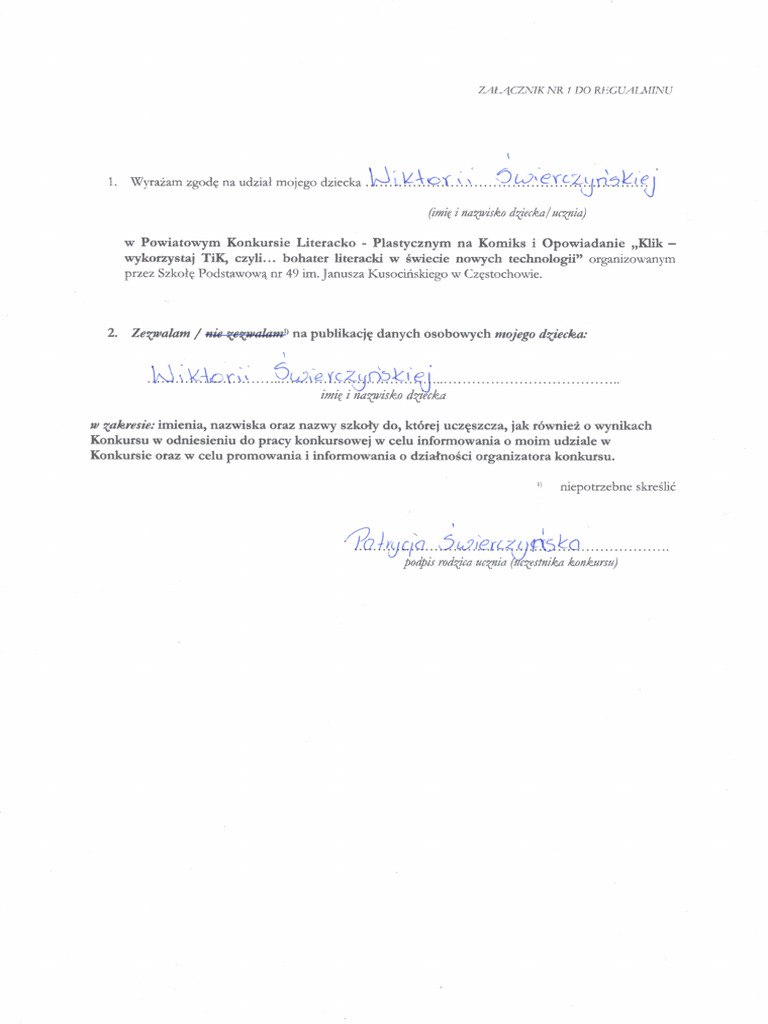Zgoda Na Udział W Konkursie | PDF