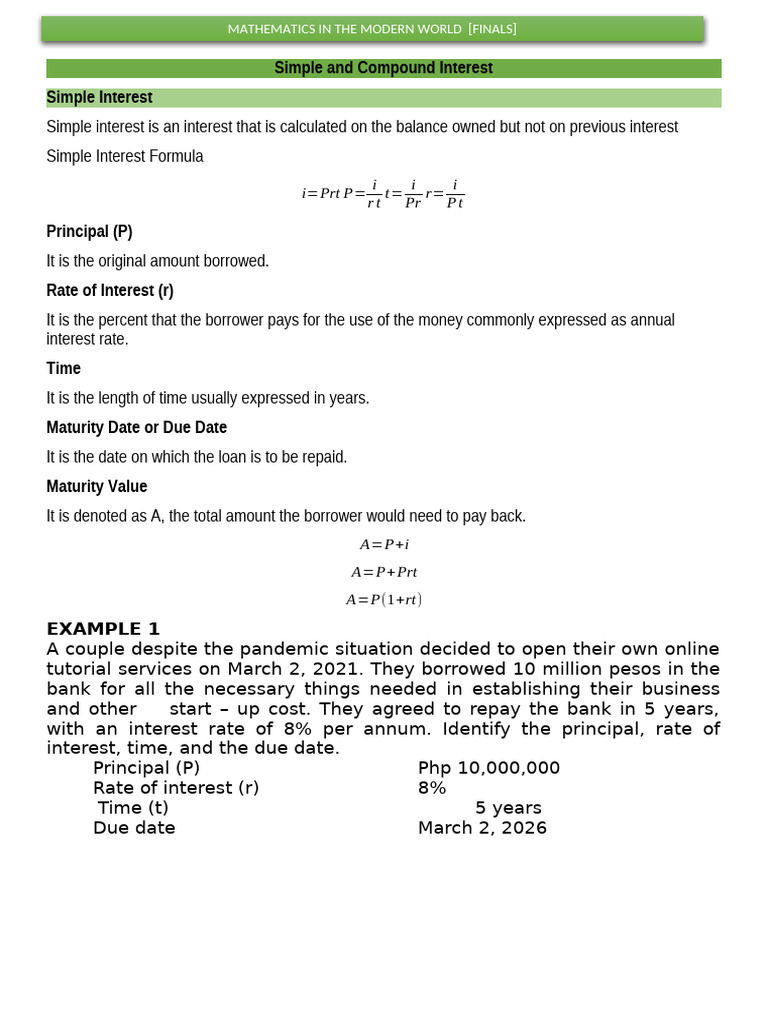 Simple and Compound Interest | PDF | Interest | Loans