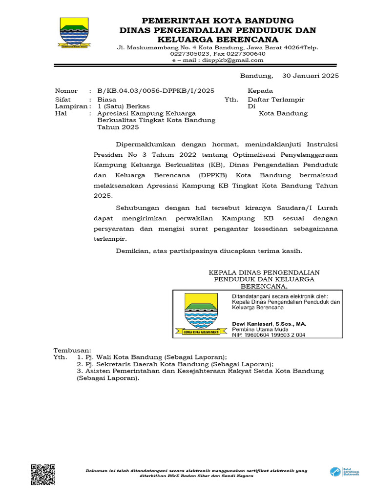 Surat Pemberitahuan Apresiasi KKB 2025 (Lurah) - SIGNED | PDF