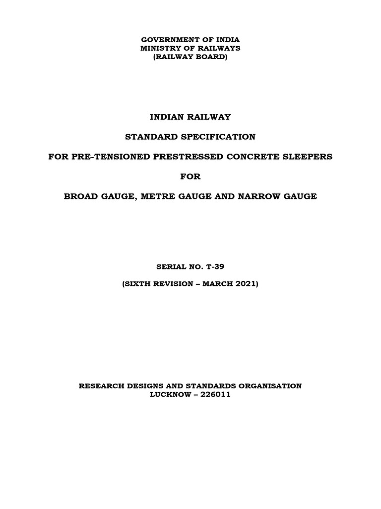 Indian Railway PSC Sleepers Specification | PDF | Concrete ...