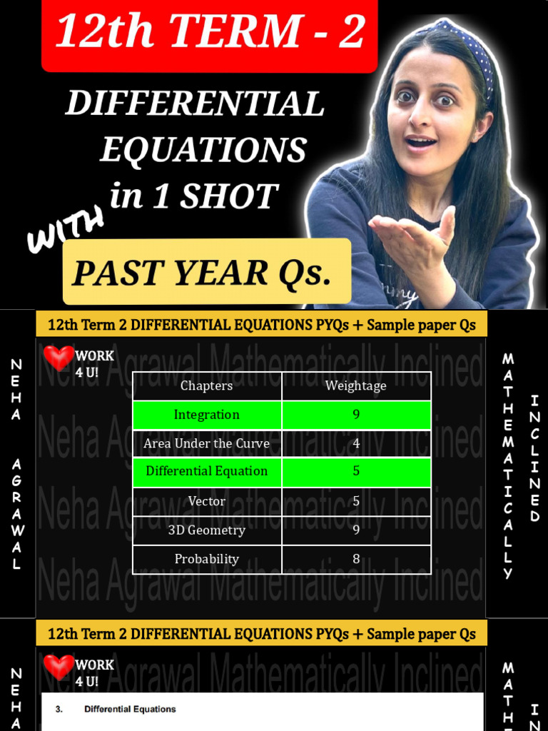 CBSE Class 12th - DIFFERENTIAL EQUATIONS TERM - II | PDF | Algebra | Calculus
