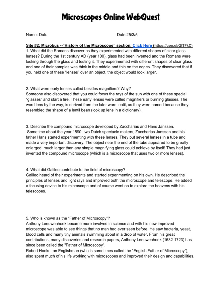 Microscopes_Webquest | PDF | Microscope | Optics