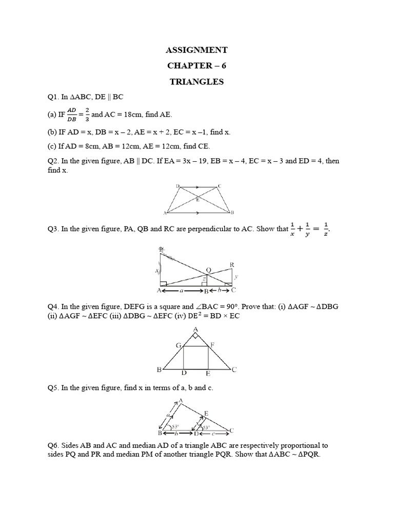ASSIGNMENT CH - 6 TRIANGLES Class X | PDF | Triangle | Euclidean Geometry