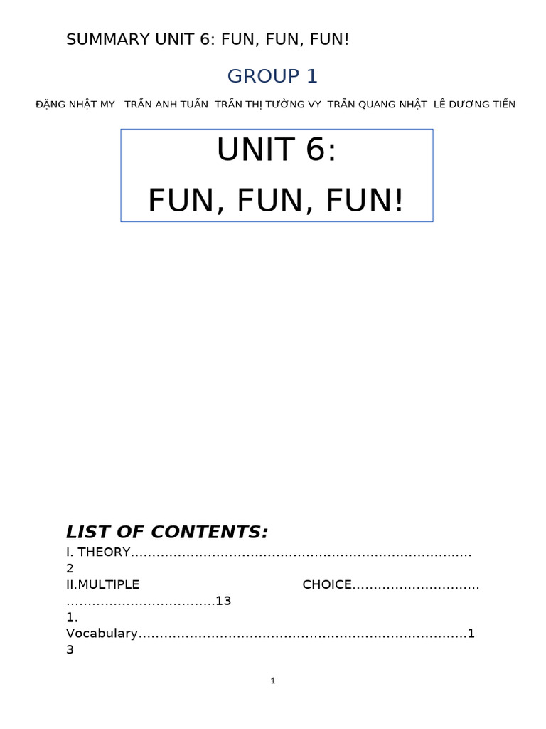 Group 1 Task Summary Unit 6 | PDF