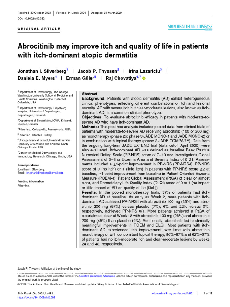 2024 Abrocitinib may improve itch and quality of life in patients with ...