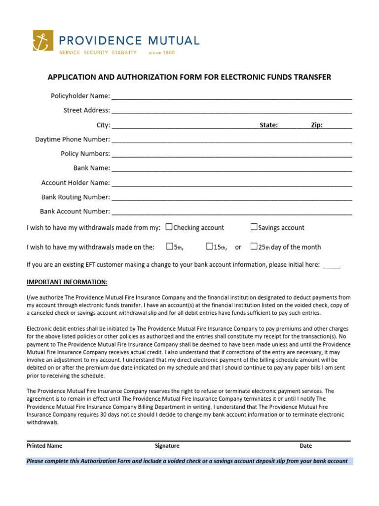 EFT Application Form 1 | PDF | Insurance | Cheque