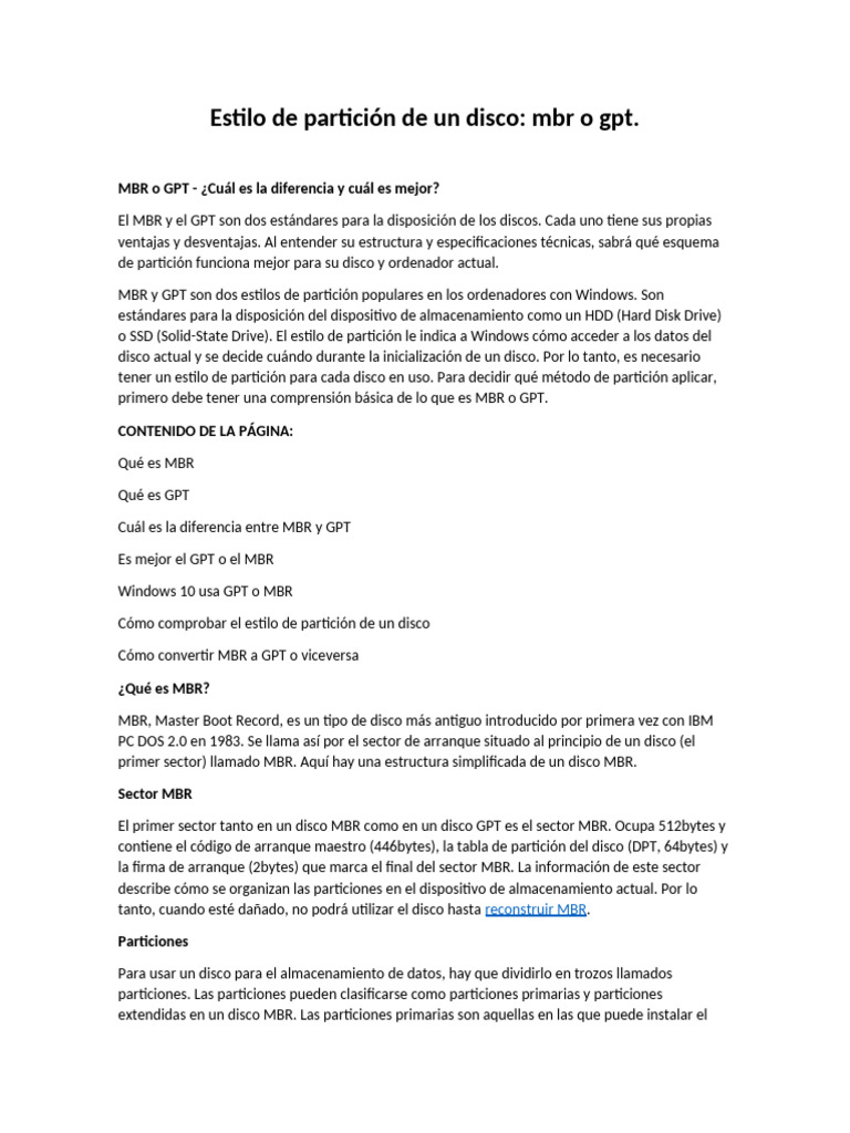 Estilo de partición de un disco mbr o gpt | PDF | Arranque | Bios