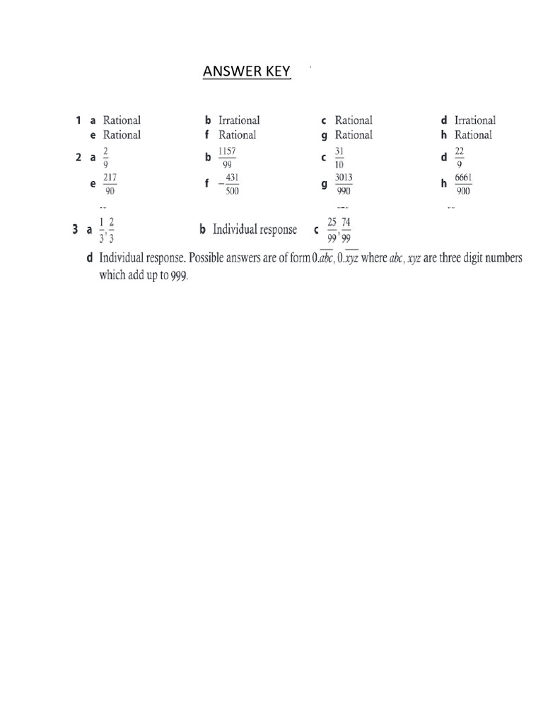 HW Rational Numbers - 7th Aug - Answers | PDF