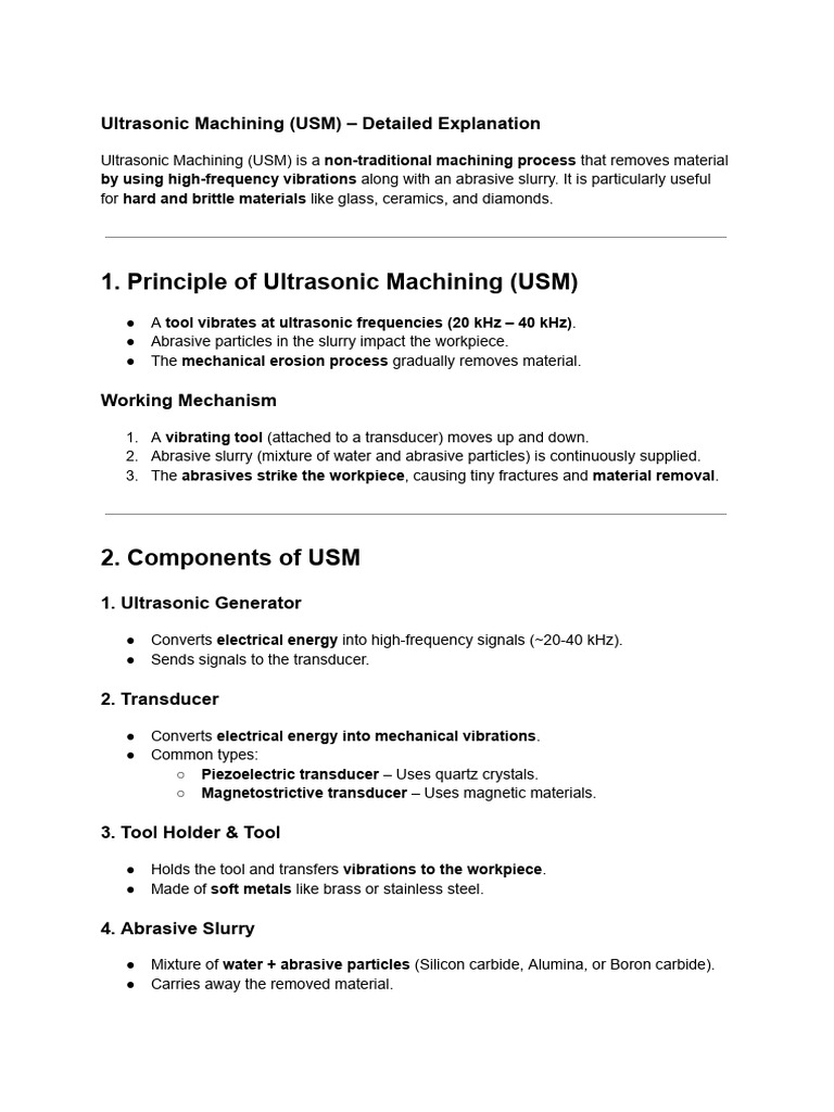 Ultrasonic Machining: Process & Applications | PDF | Materials ...