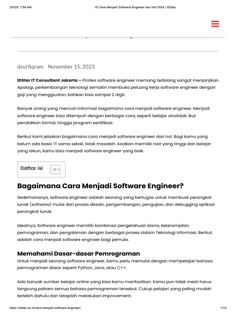 Cara Menjadi Software Engineer 2024 | PDF