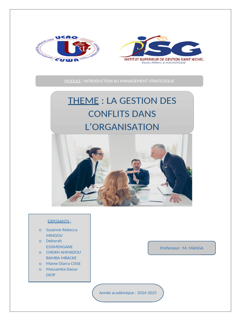 Gestion des Conflits en Organisation | PDF | Résolution de conflit ...