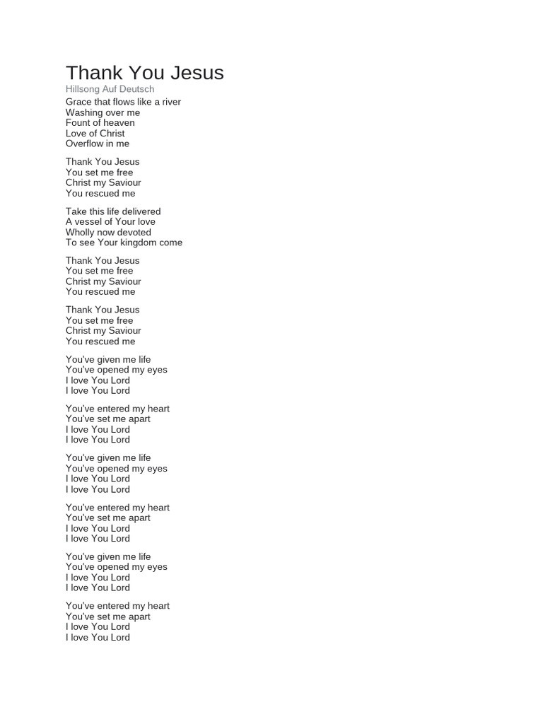 Thank You Jesus - Hillsong Lyrics | PDF