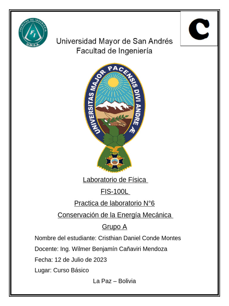 Inf. Lab Fis-100 6 | PDF | Energía potencial | Energía cinética