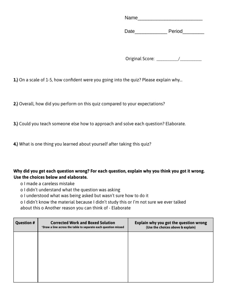 Math Reflection Form | PDF