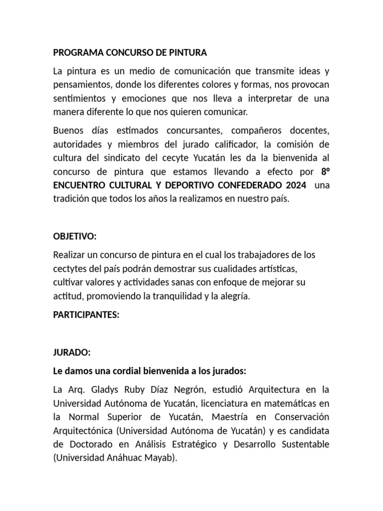 Concurso de Pintura CECyTE Yucatán 2024 | PDF
