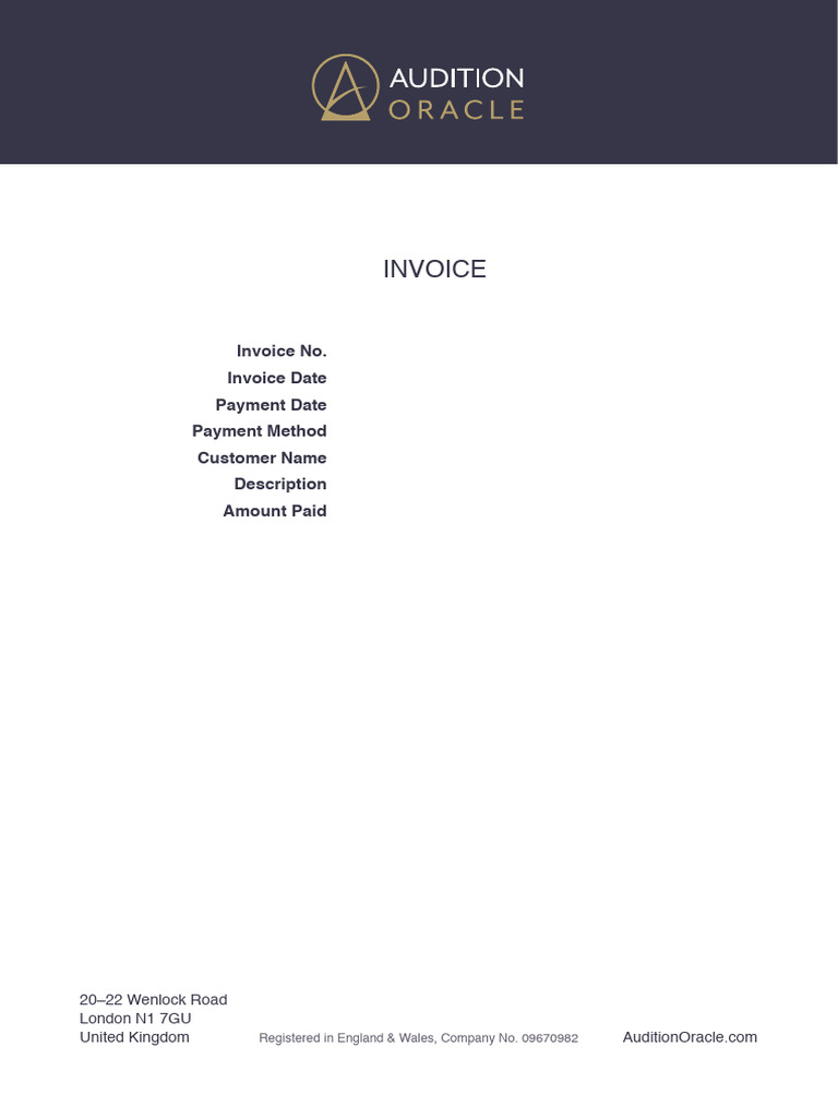 Invoice: Invoice No. Invoice Date Payment Date Payment Method Customer ...