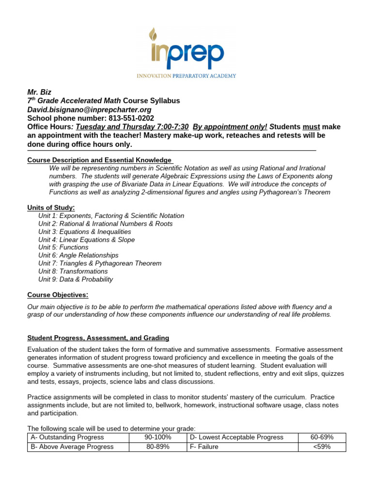 Biz Syllabus 7 Acc. Pre-Alg. Copy | PDF | Educational Assessment ...