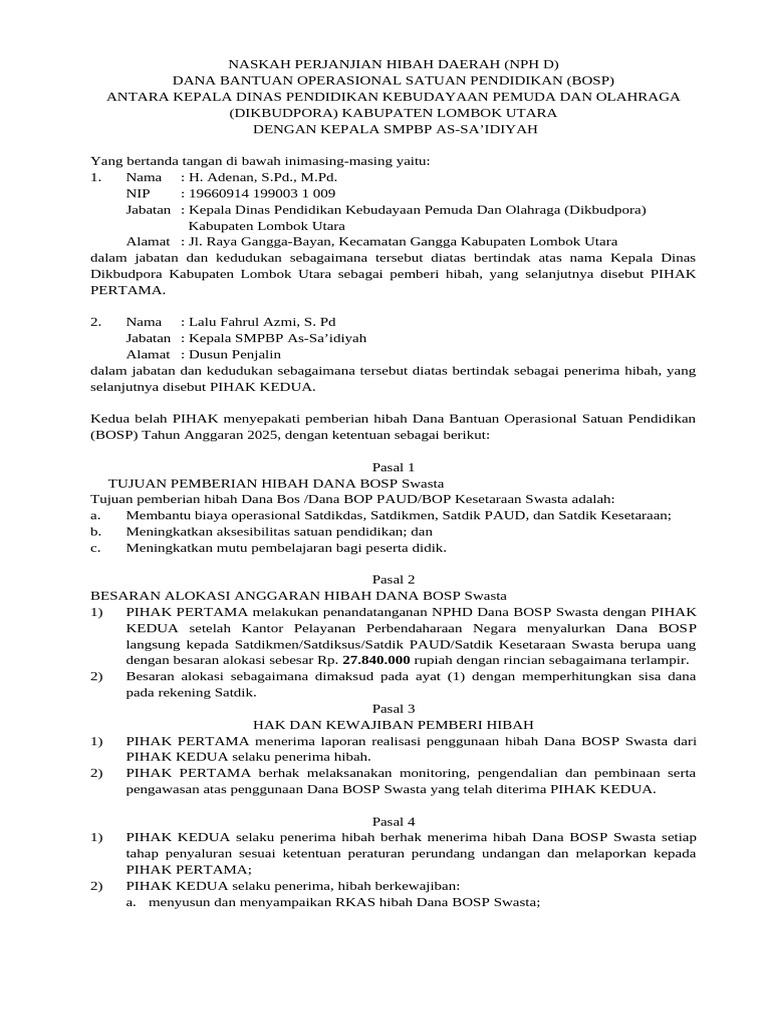 NPHD Sekolah Swasta 2025 | PDF