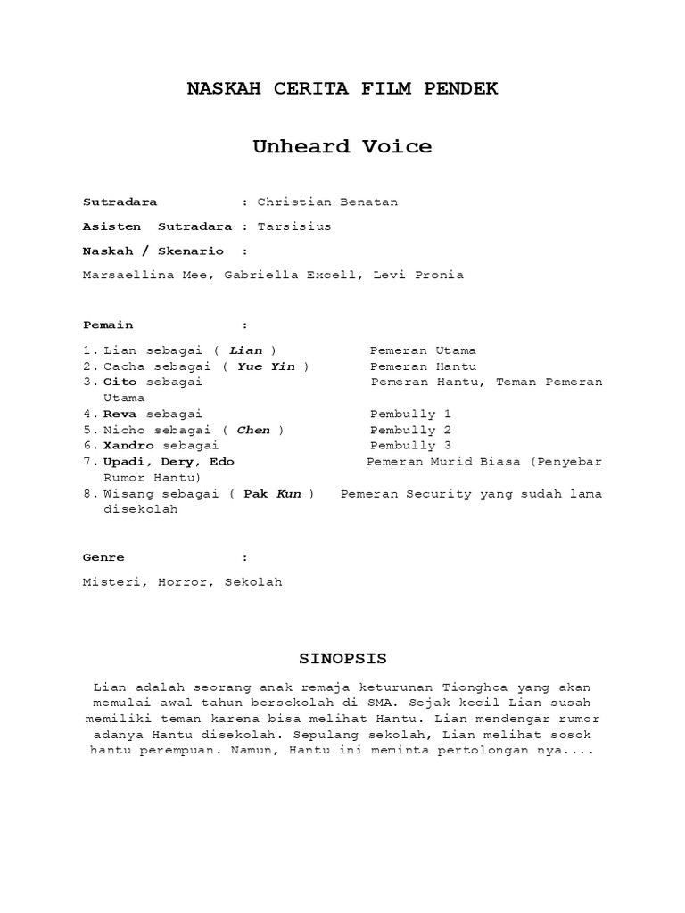 NASKAH CERITA FILM PENDEK (Horor) - Mandarin | PDF
