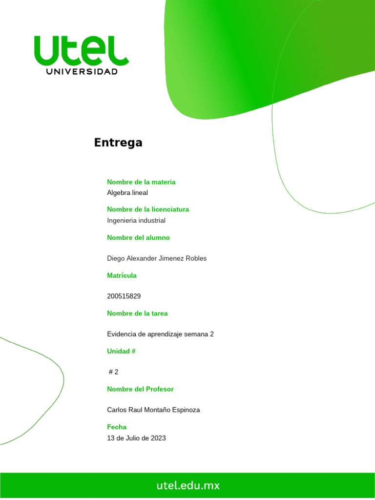 Algebra Semana 2 | PDF | Matriz (Matemáticas) | Sistema de ecuaciones lineales