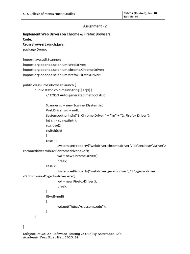 Assignment 2 STQA 007 | PDF