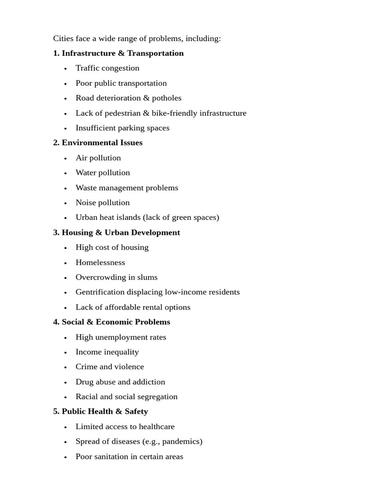 Cities Face A Wide Range of Problems | PDF