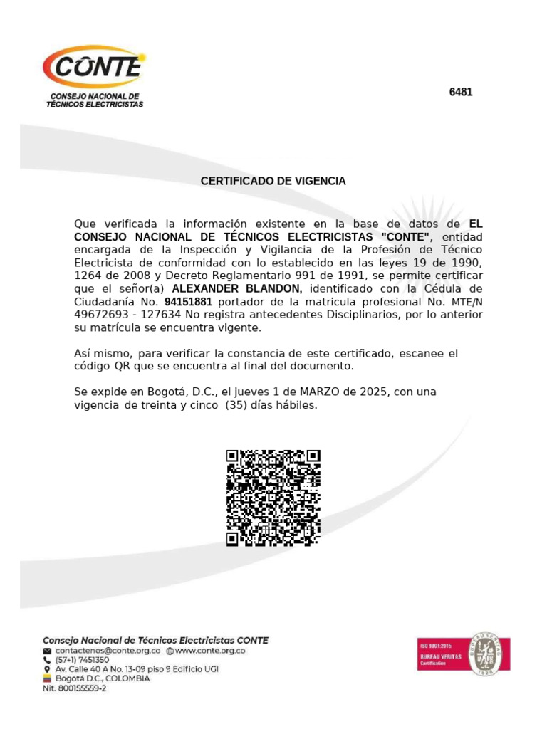 Certificado Tramite CONTE | PDF