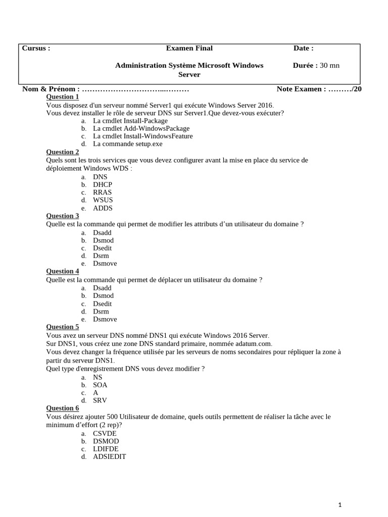 Examen Administration Windows Server 2016 | PDF | Active Directory ...