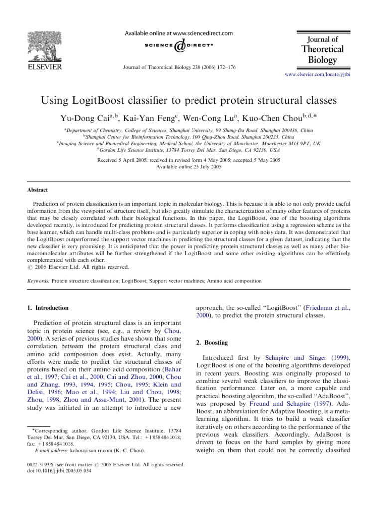 Using LogitBoost Classifier To Predict Protein Structural Classes | PDF ...
