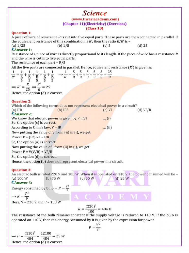 10 Science Solutions Chapter 11 Exercises 1.Jpg | PDF
