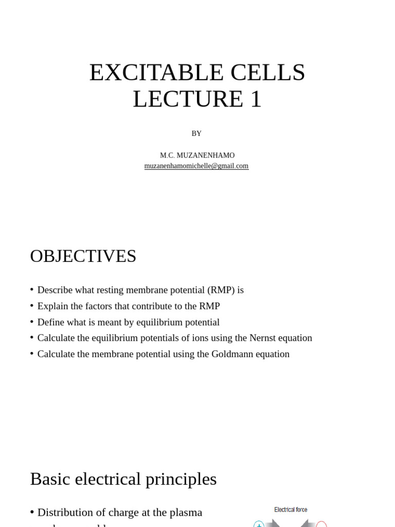 Excitable Cells Lecture 2 | PDF | Membrane Potential | Cell Membrane