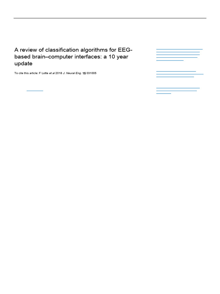 A Review of Classification Algorithms For EEGbased Brain-Computer Interfaces A 10 Year | PDF ...