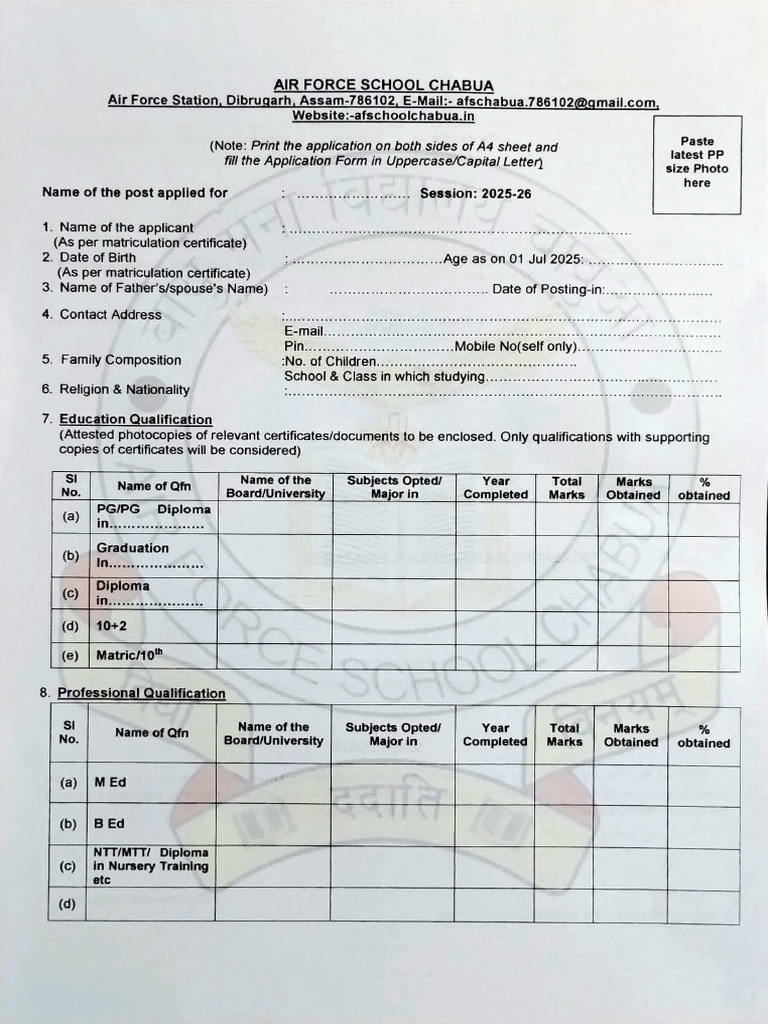 Teachers Application Form | PDF | Qualifications | Educational Stages