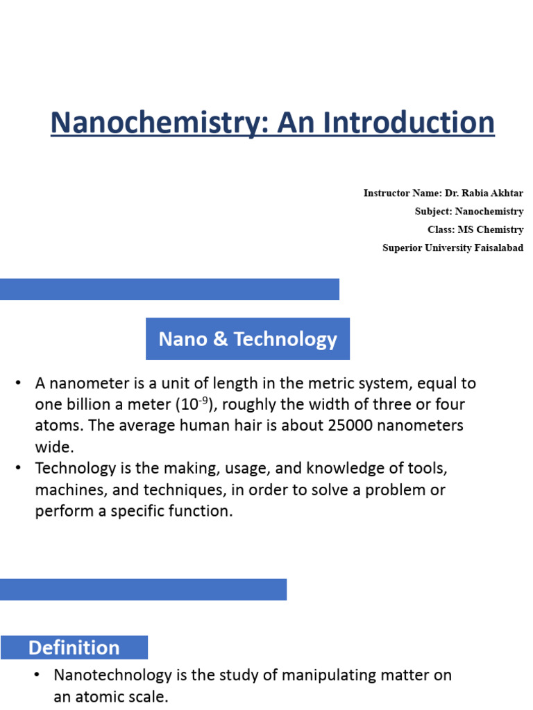 Lec 1 Introduction and History of Nanochemistry | PDF | Nanotechnology | Materials Science
