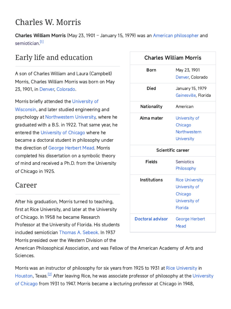 Charles W. Morris - Wikipedia | PDF | Contemporary Philosophy | Liberal ...