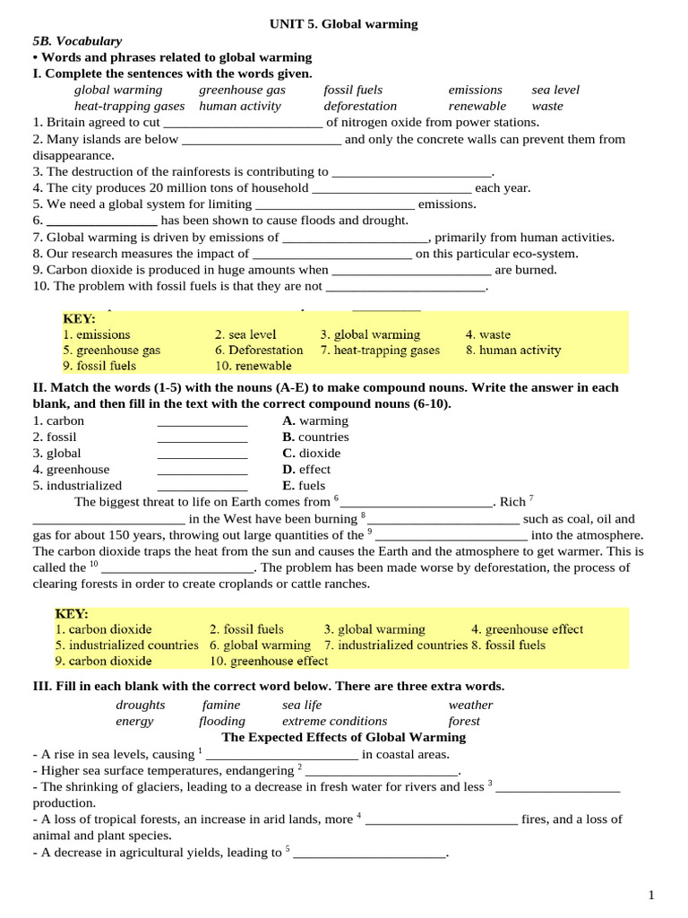 Vocabulary and Effects of Global Warming | PDF | Climate Change ...