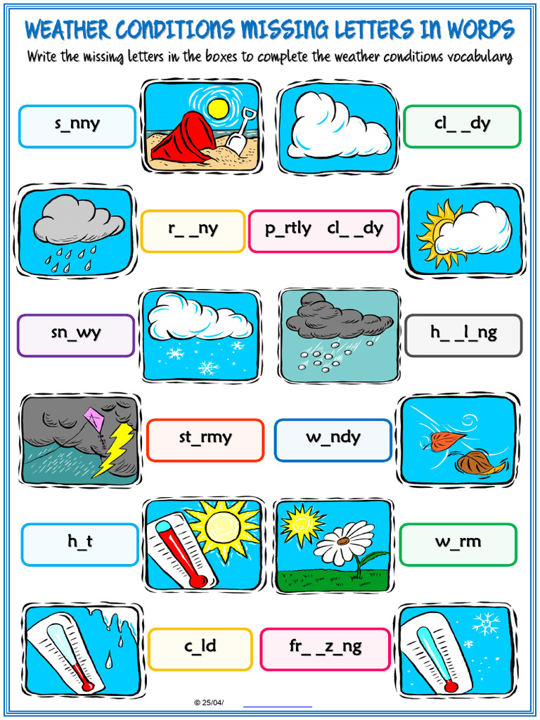 Missing Letters: Weather Vocabulary | PDF