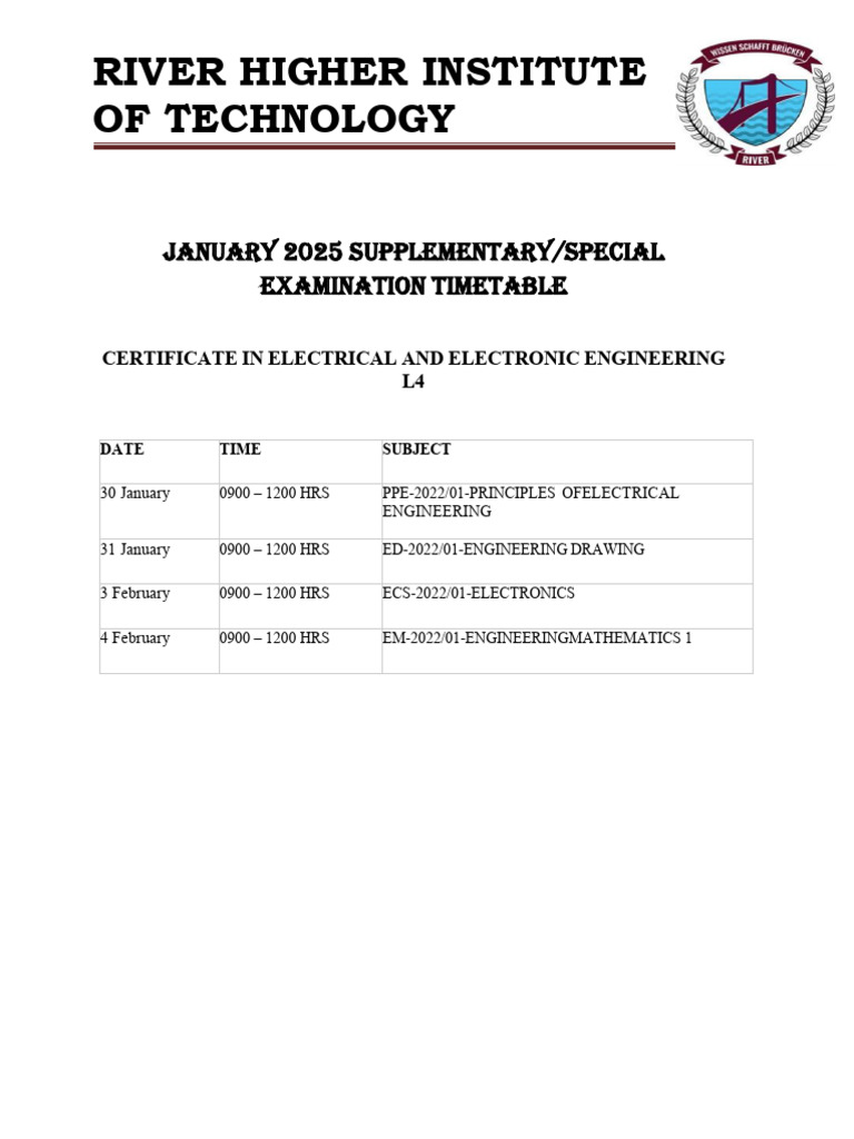 Certificate in Electrical & Electronic Engineering L4 Final Exam Timetable-1 | PDF