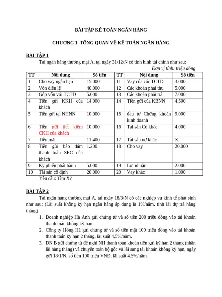 Bai Tap Ke Toan Ngan Hang 2024 | PDF