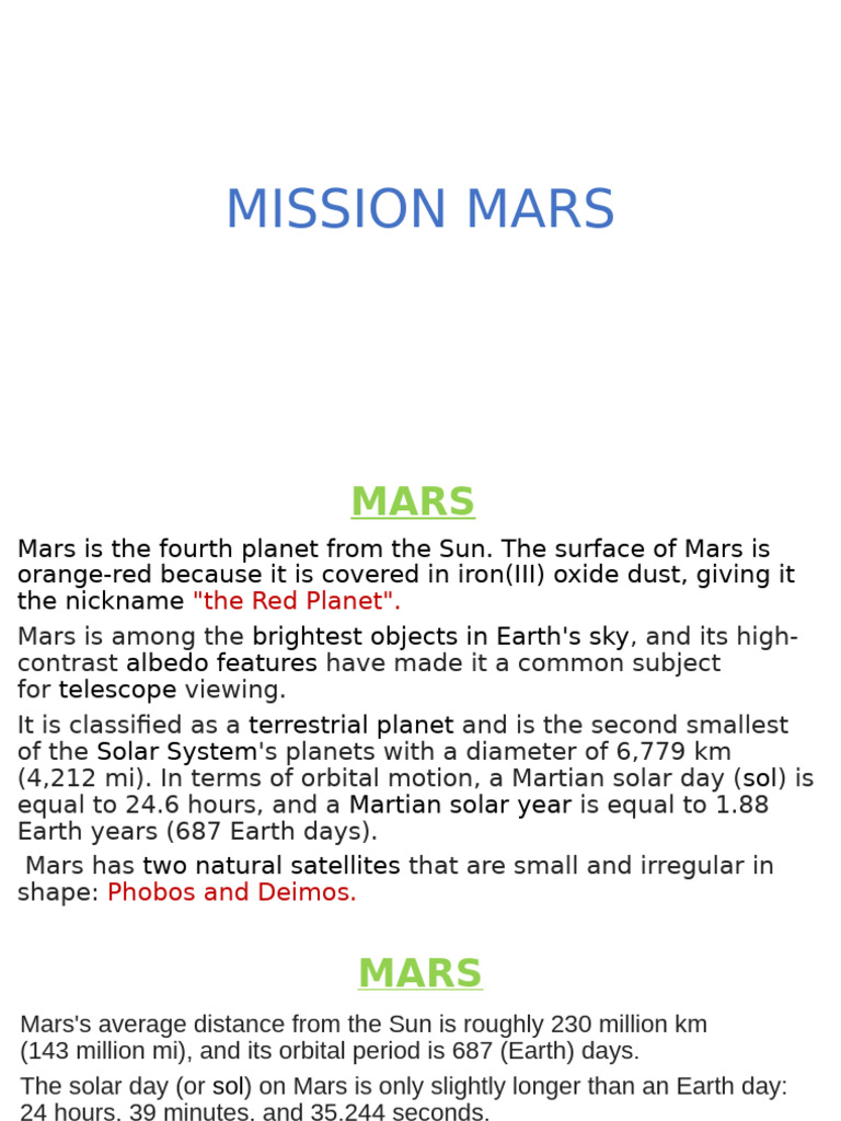 Mission Mars | PDF | Mars | Exploration Of Mars