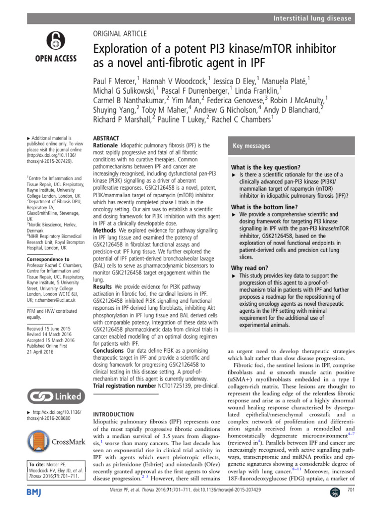 Exploration of A Potent PI3 kinase:mTOR Inhibitor As A Novel Anti-Fibrotic Agent in IPF | PDF ...