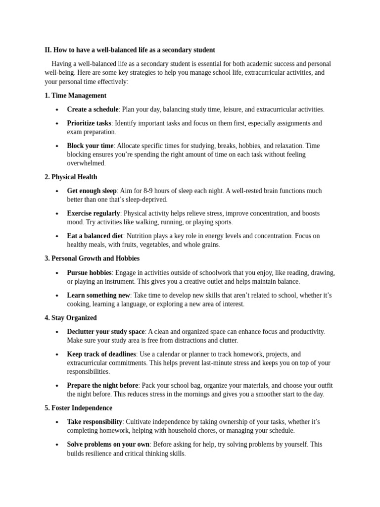 Well-Balanced Student Life | PDF | Homework | Psychology