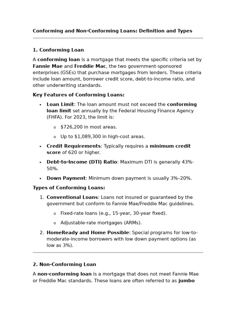 Conforming and Non Conforming Loan | PDF | Mortgages | Loans