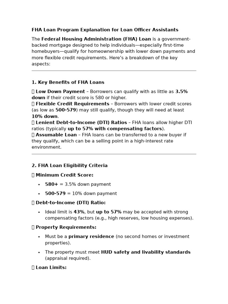 FHA Loan Program Explanation for Loan Officer Assistants | PDF | Fha ...