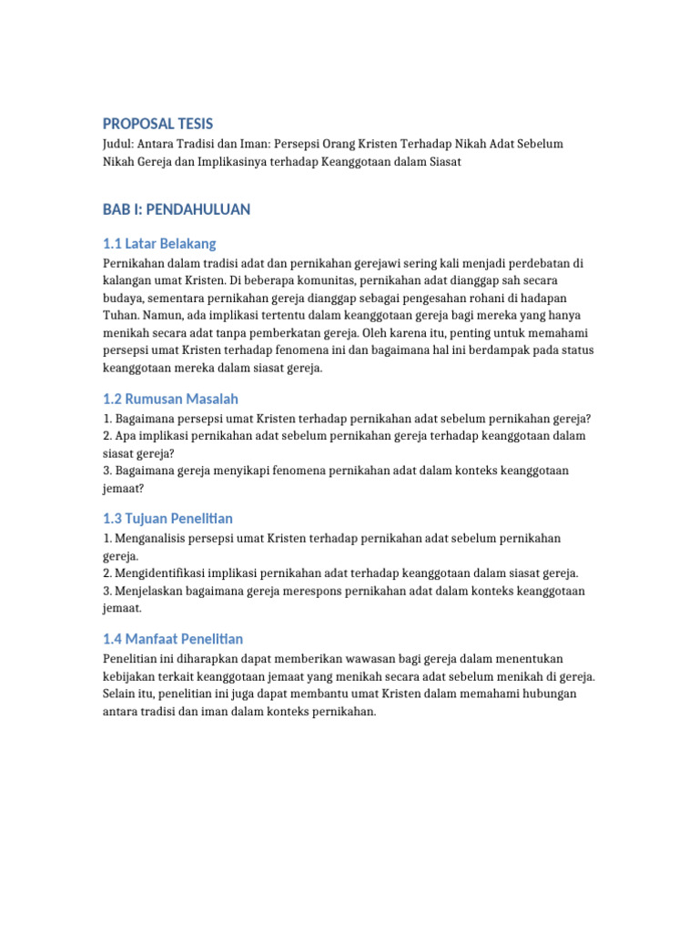 Proposal Tesis Nikah Adat Vs Nikah Gereja | PDF