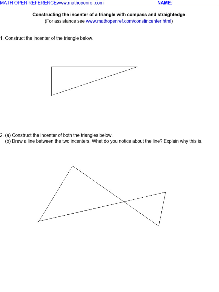 Worksheet - Construct incenter of a triangle | PDF