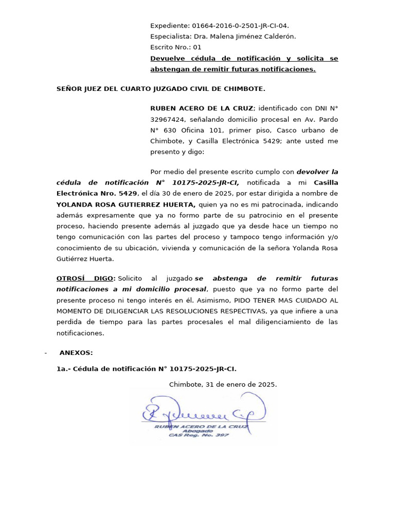 Devolucion de Cedula de Notificacion 10175-2025 | PDF