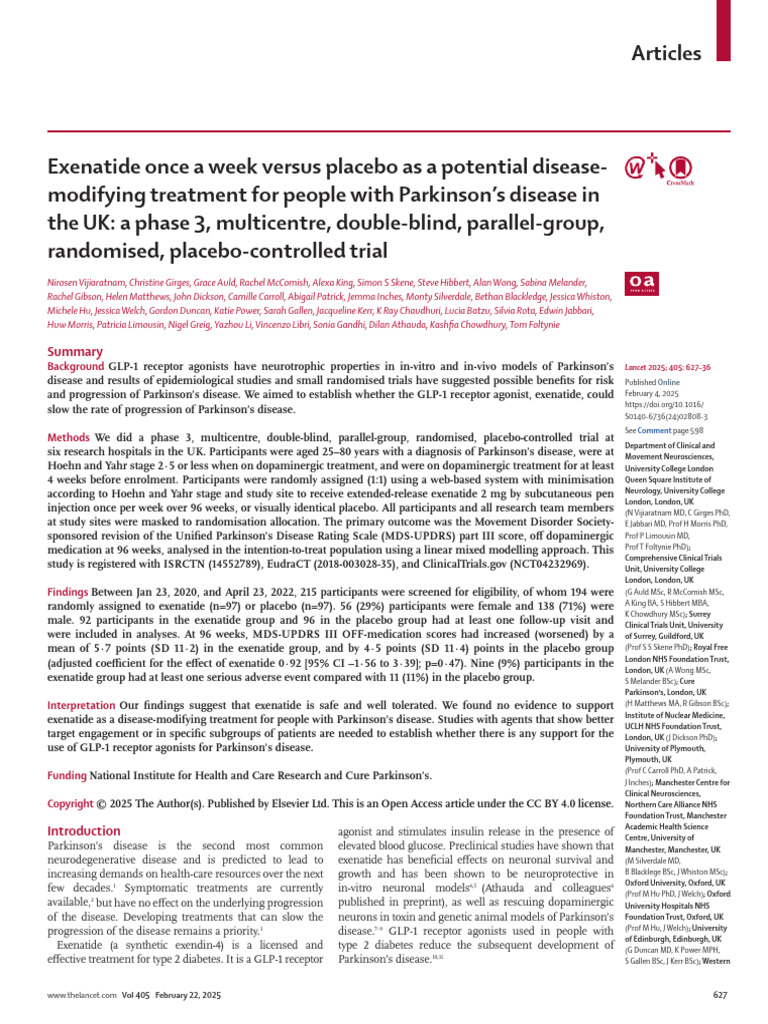 Exenatide Once A Week Versus Placebo As A Potentia | PDF | Clinical ...