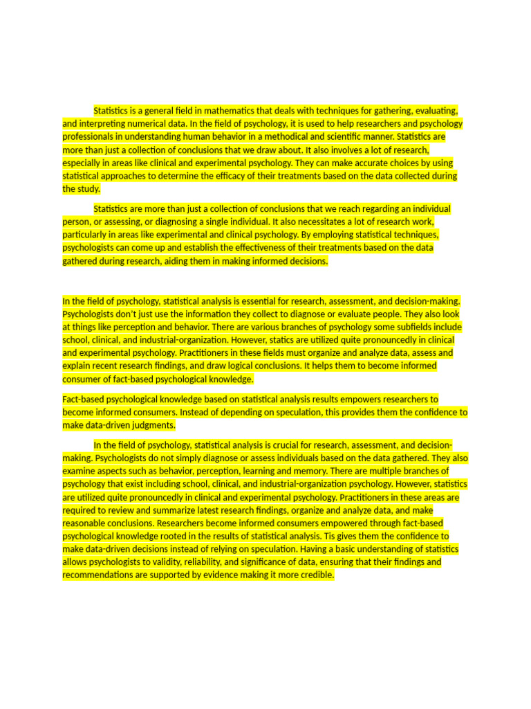Statistics in Psychology Research | PDF | Statistics | Psychology